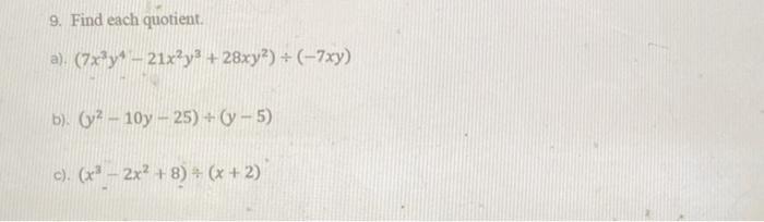 Solved 9. Find each quotient. a). | Chegg.com