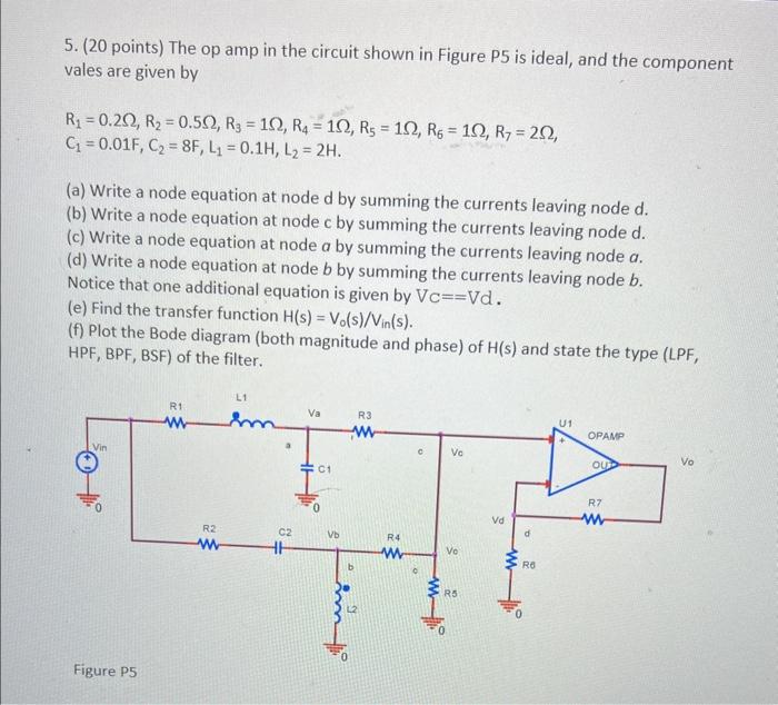 Solved 5. (20 points) The op amp in the circuit shown in | Chegg.com