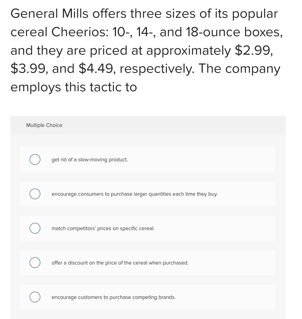 Solved General Mills offers three sizes of its popular | Chegg.com