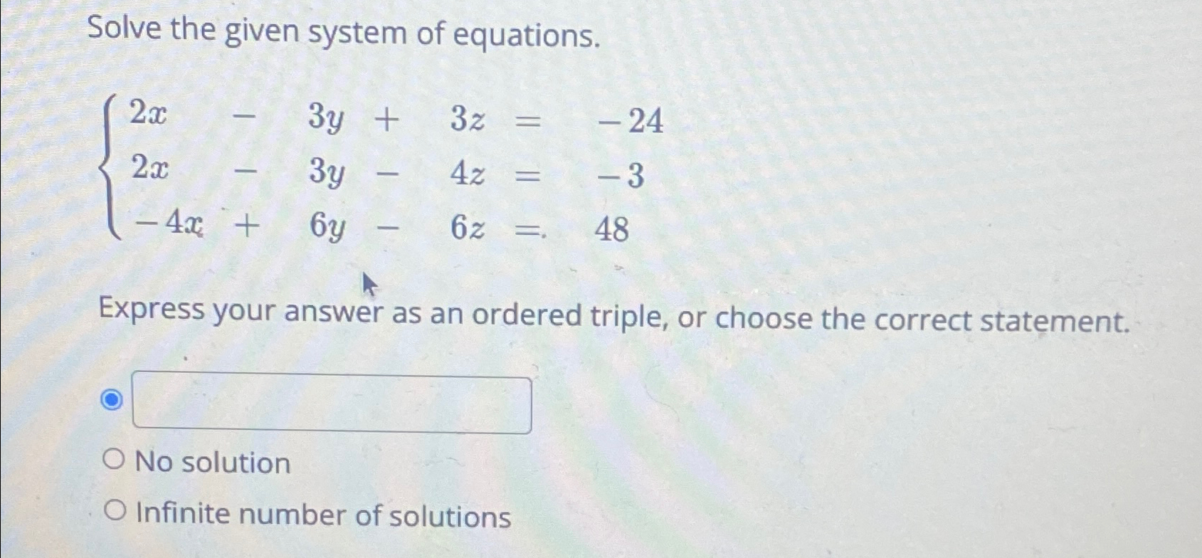 Solved Solve the given system of | Chegg.com