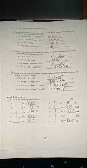 Solved 6. Perform the following calculations and be sure to | Chegg.com