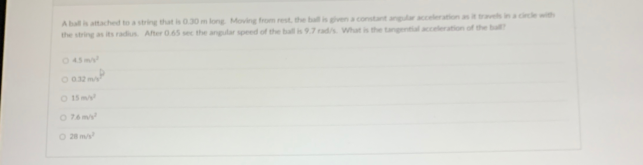 Solved A ball is attached to a string that is 0.30m ﻿long. | Chegg.com