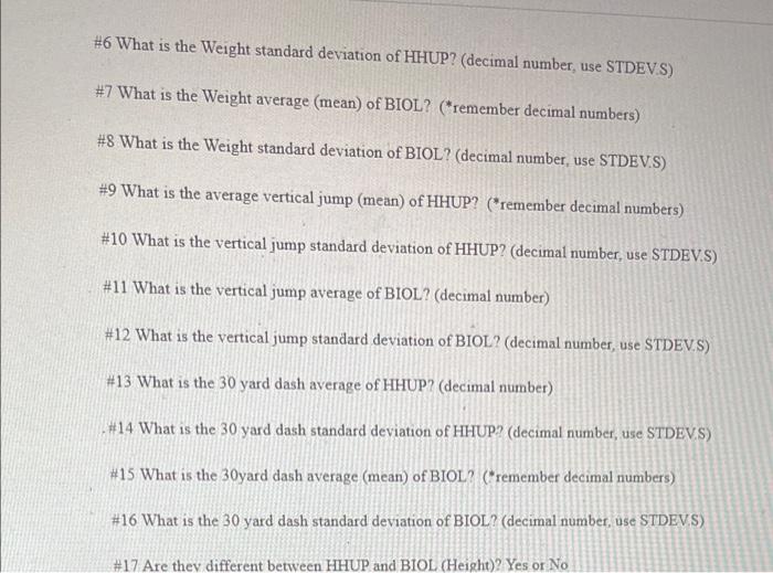 Solved #6 What is the Weight standard deviation of HHUP? | Chegg.com
