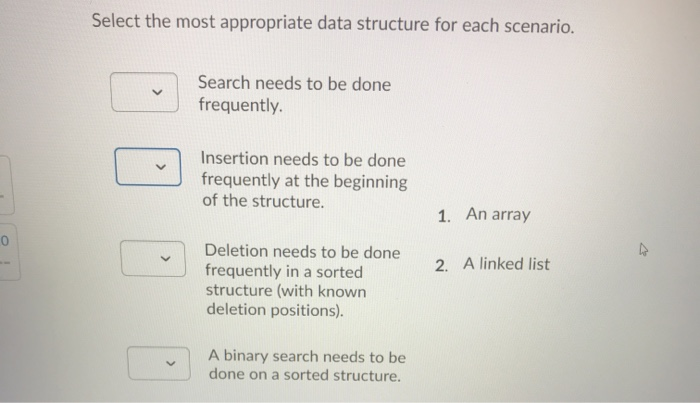 Solved Select the most appropriate data structure for each | Chegg.com