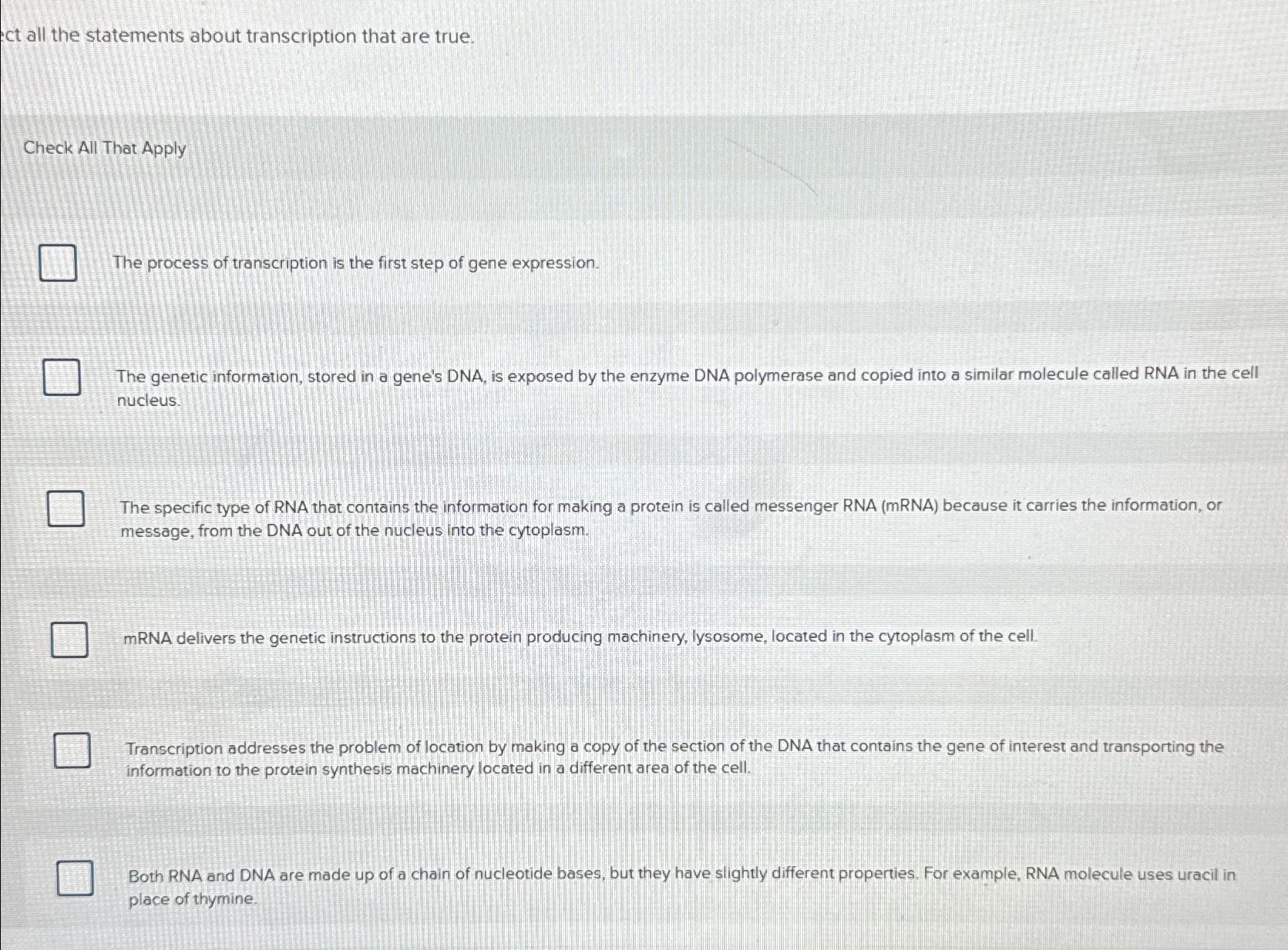Solved ct all the statements about transcription that are | Chegg.com