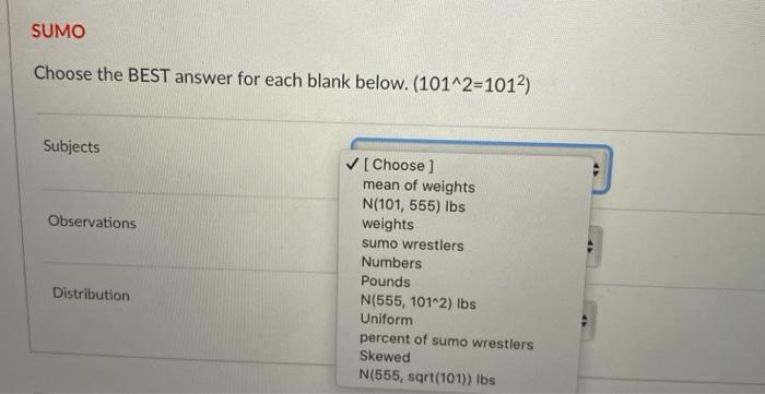 Solved Use the information below to answer the SUMO | Chegg.com