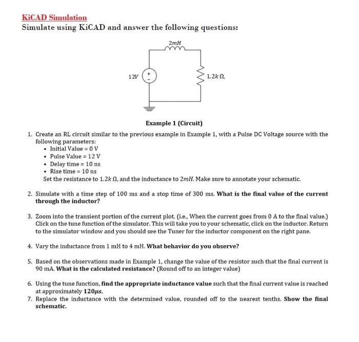 KiCAD Simulation Simulate using KiCAD and answer the | Chegg.com