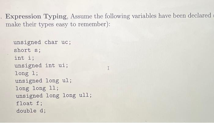 Solved Expression Typing, Assume the following variables | Chegg.com