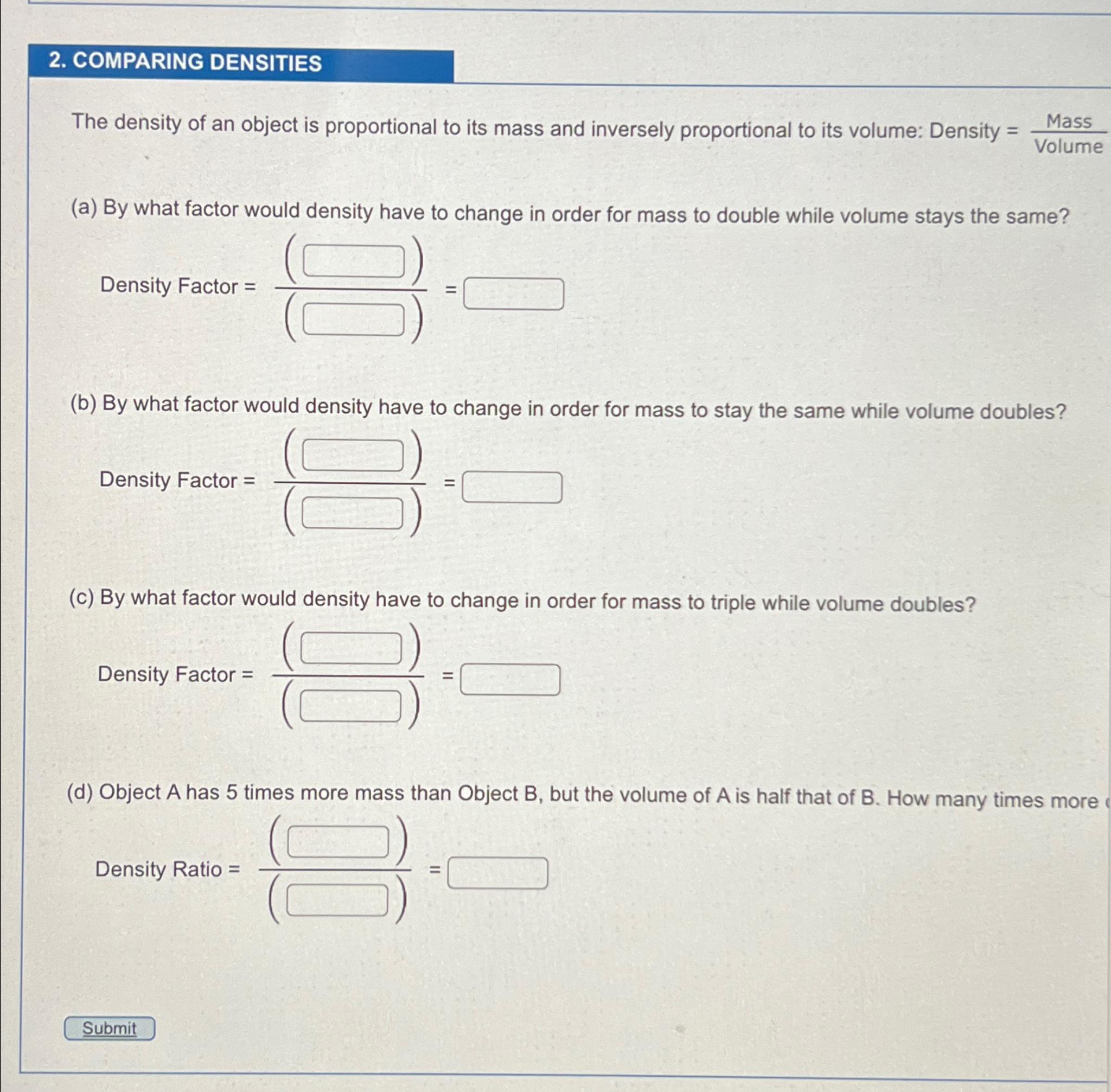 Solved COMPARING DENSITIESThe density of an object is | Chegg.com