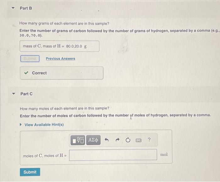 question 29(c)how many moles of each element are in | Chegg.com