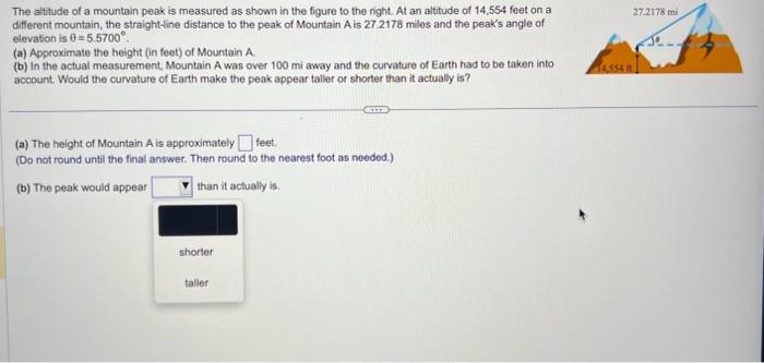 Solved The altitude of a mountain peak is measured as shown | Chegg.com