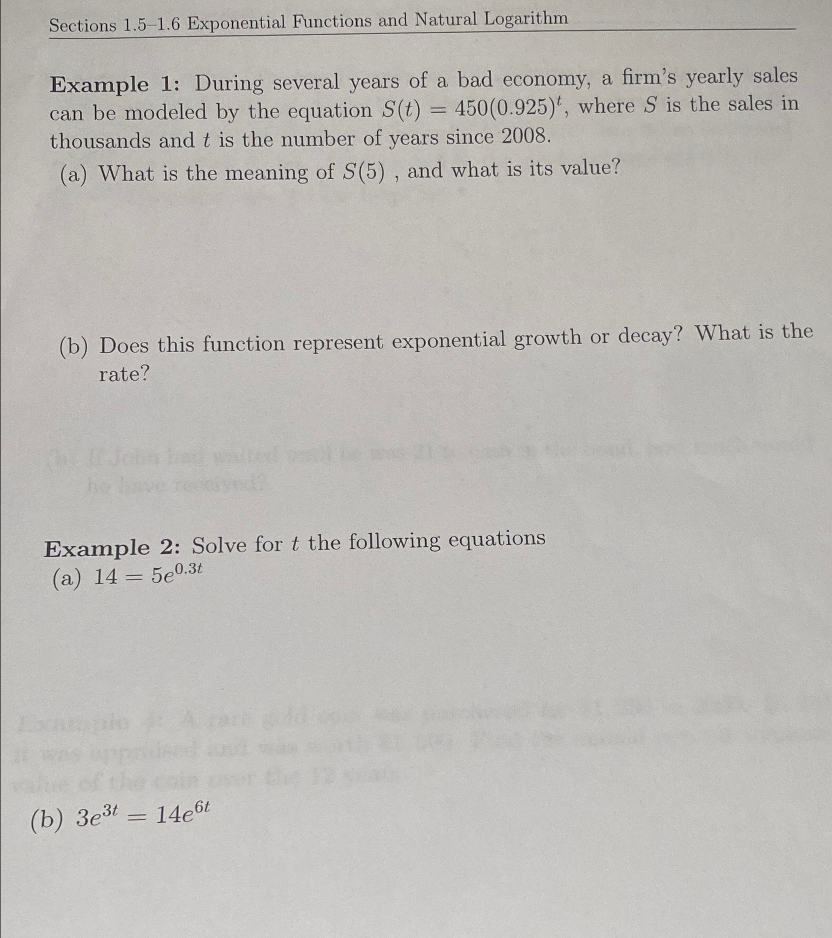 Solved Sections 1 5 1 6 ﻿exponential Functions And Natural
