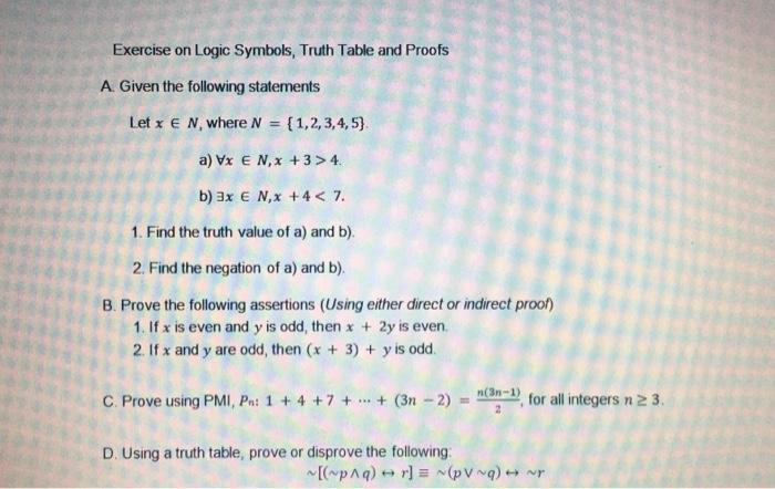 Solved Exercise on Logic Symbols, Truth Table and Proofs A | Chegg.com