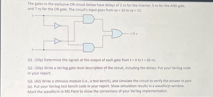 Solved The gates in the exclusive-OR circuit below have | Chegg.com