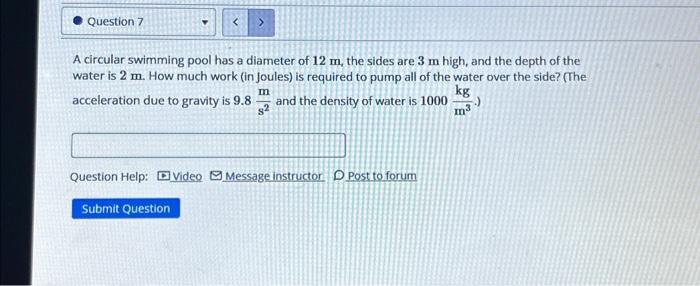 Solved A circular swimming pool has a diameter of 12 m, the | Chegg.com