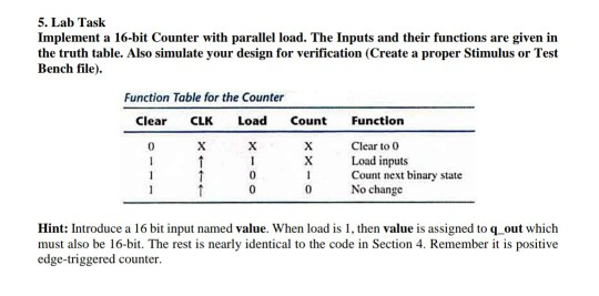 Solved: 5. Lab Task Implement A 16-bit Counter With Parall... | Chegg.com