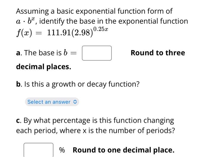 Solved Assuming a basic exponential function form of a · 62, | Chegg.com
