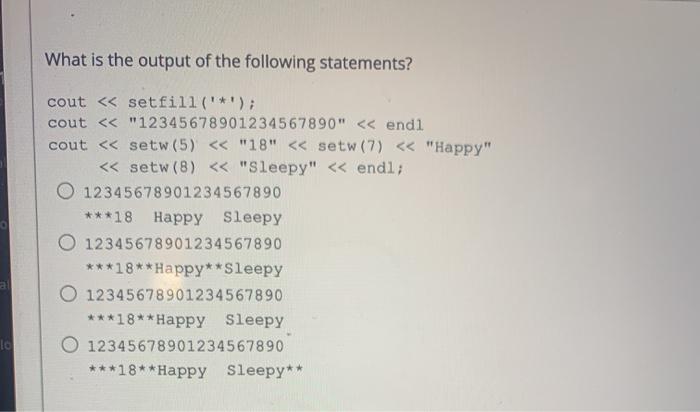 Solved What is the output of the following statements? cout | Chegg.com