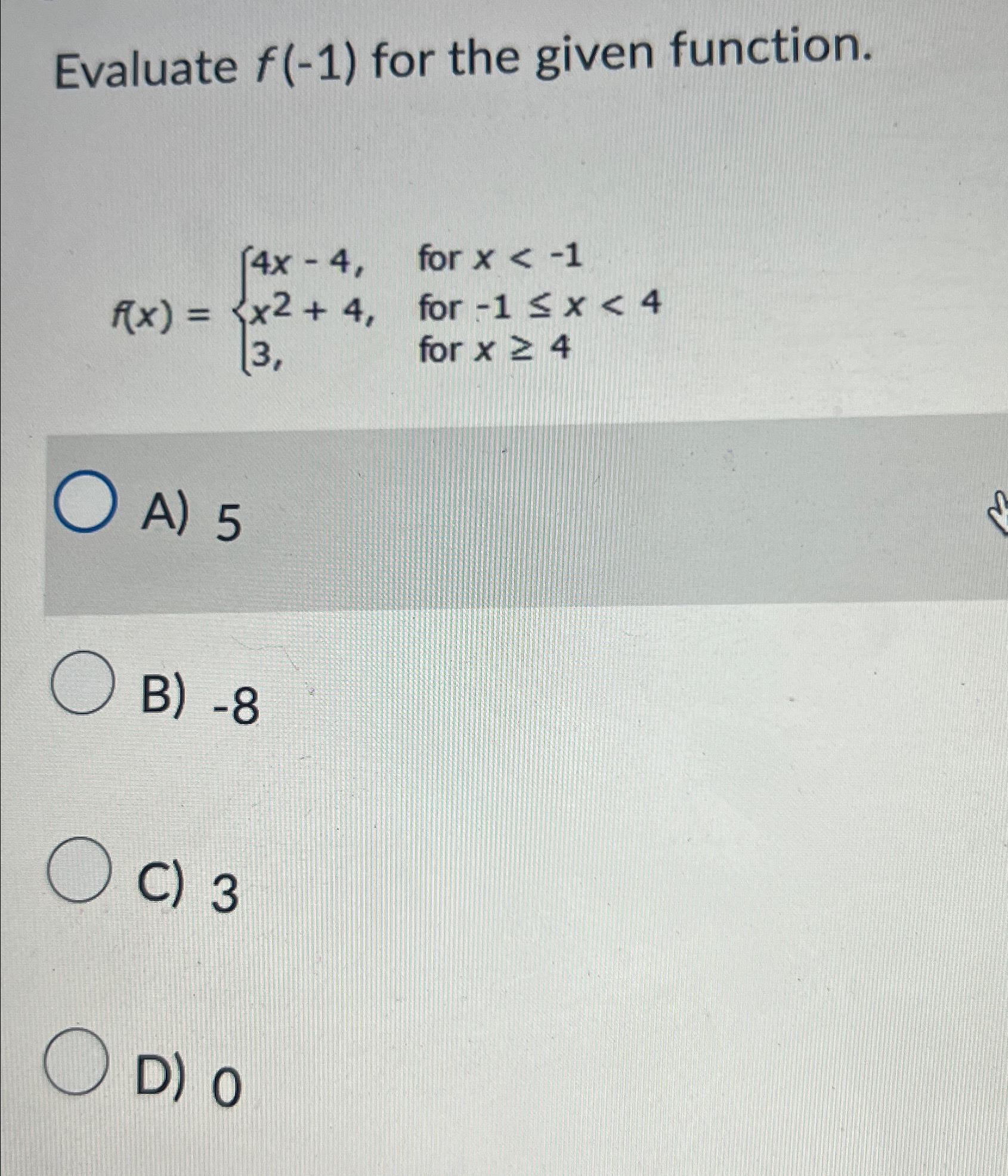Solved Evaluate f(-1) ﻿for the given | Chegg.com