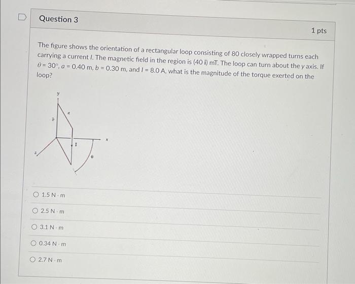 Solved Question 3 1 pts The figure shows the orientation of | Chegg.com