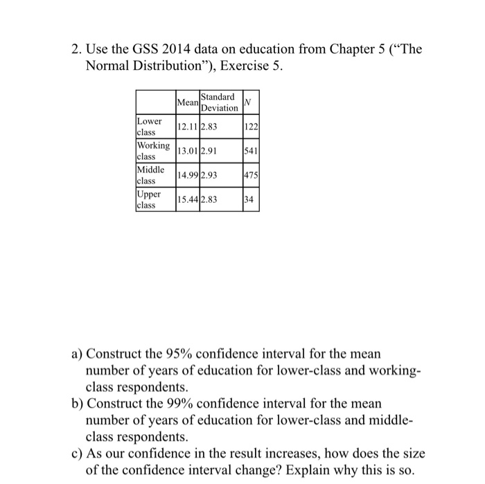 Solved 2. Use the GSS 2014 data on education from Chapter 5 | Chegg.com