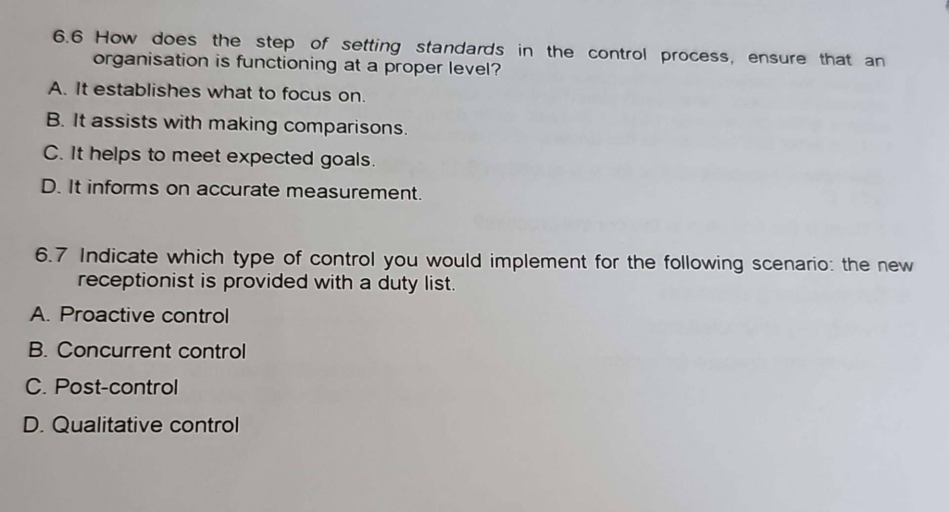 Solved 6.2 What does the setting of qualitative standards as | Chegg.com