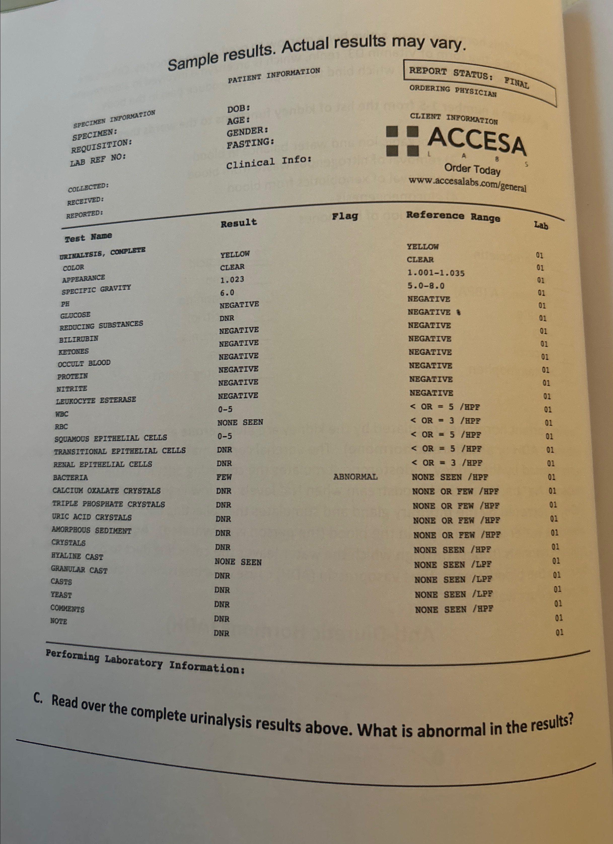 Solved Sample results. Actual results may vary.Performing | Chegg.com
