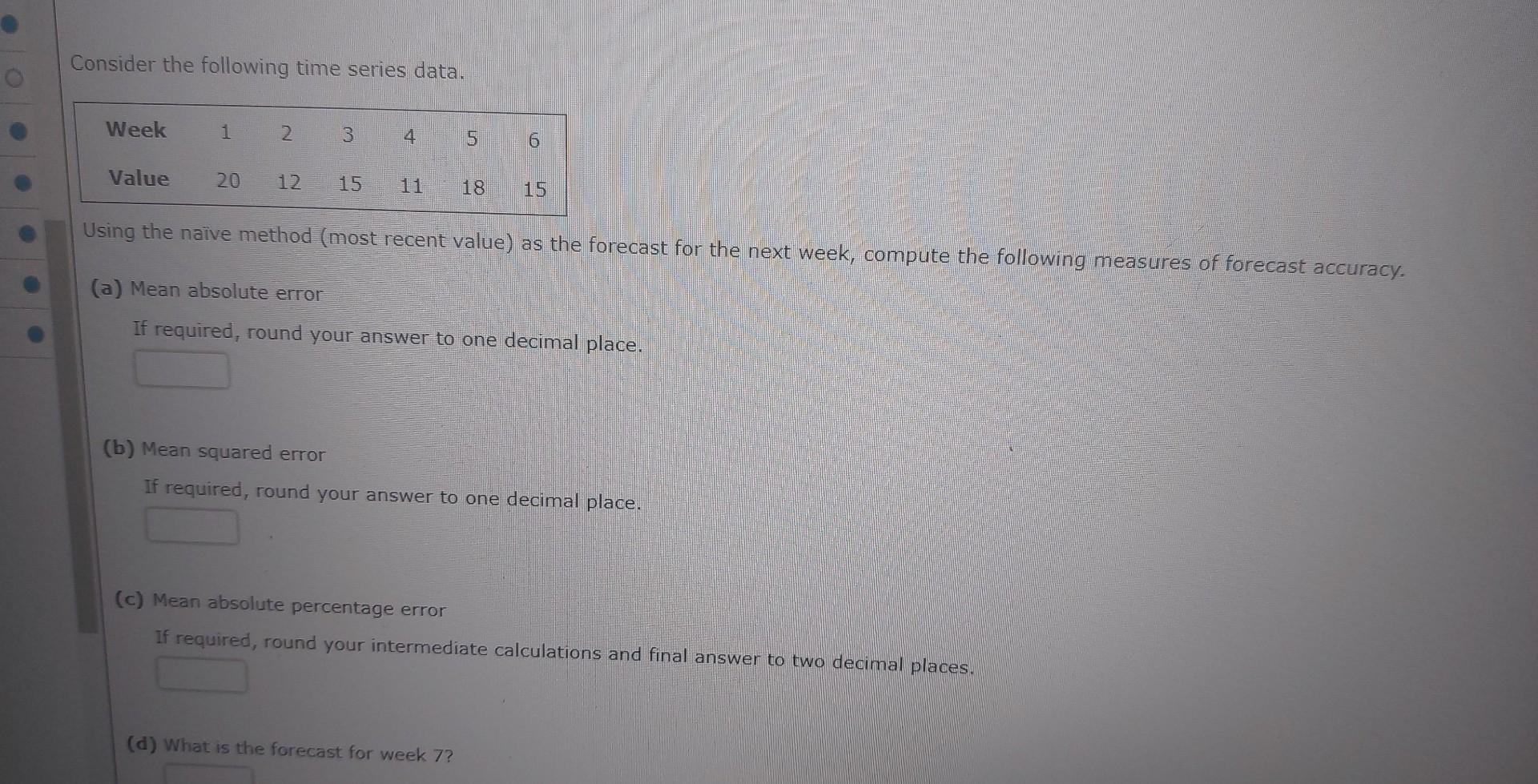 Solved Consider the following time series data. Using the | Chegg.com