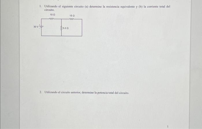Solved 1. Utilizando el siguiente circuito (a) determine la | Chegg.com