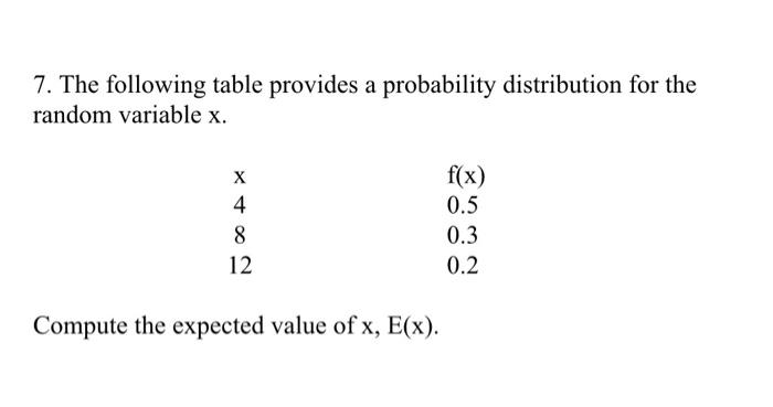 Solved 7. The following table provides a probability | Chegg.com