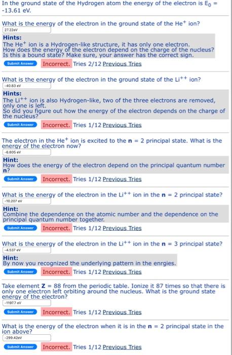 Solved In the ground state of the Hydrogen atom the energy | Chegg.com