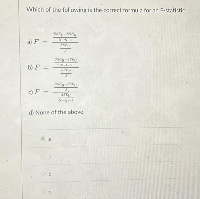 Solved Which of the following is the correct formula for an | Chegg.com