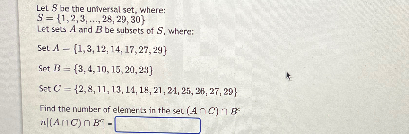 Solved Let S ﻿be the universal set, | Chegg.com