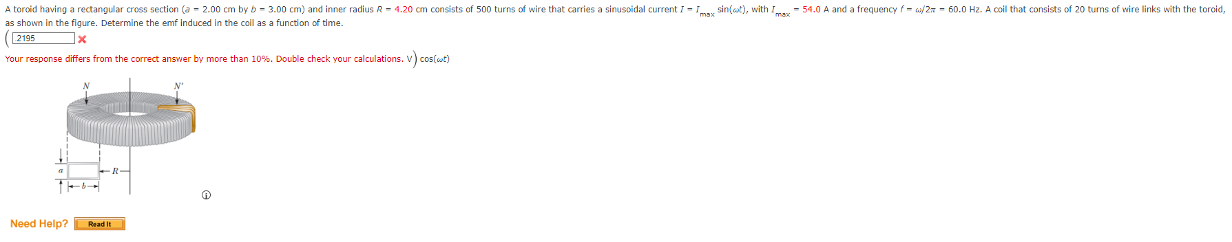 Solved A toroid having a rectangular cross section (a = 2.00 | Chegg.com