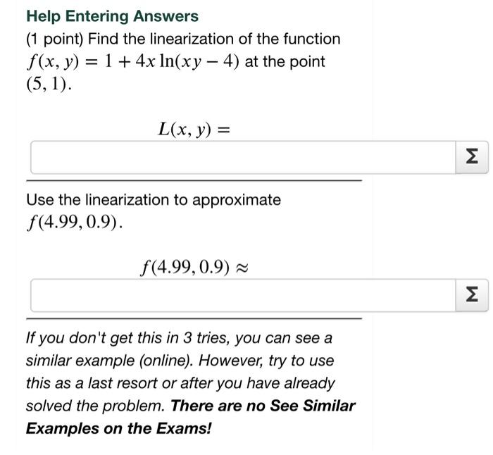 Solved Help Entering Answers (1 point) Find the | Chegg.com
