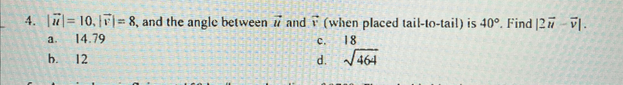 Solved |vec(u)|=10,|vec(v)|=8, ﻿and the angle between vec(u) | Chegg.com