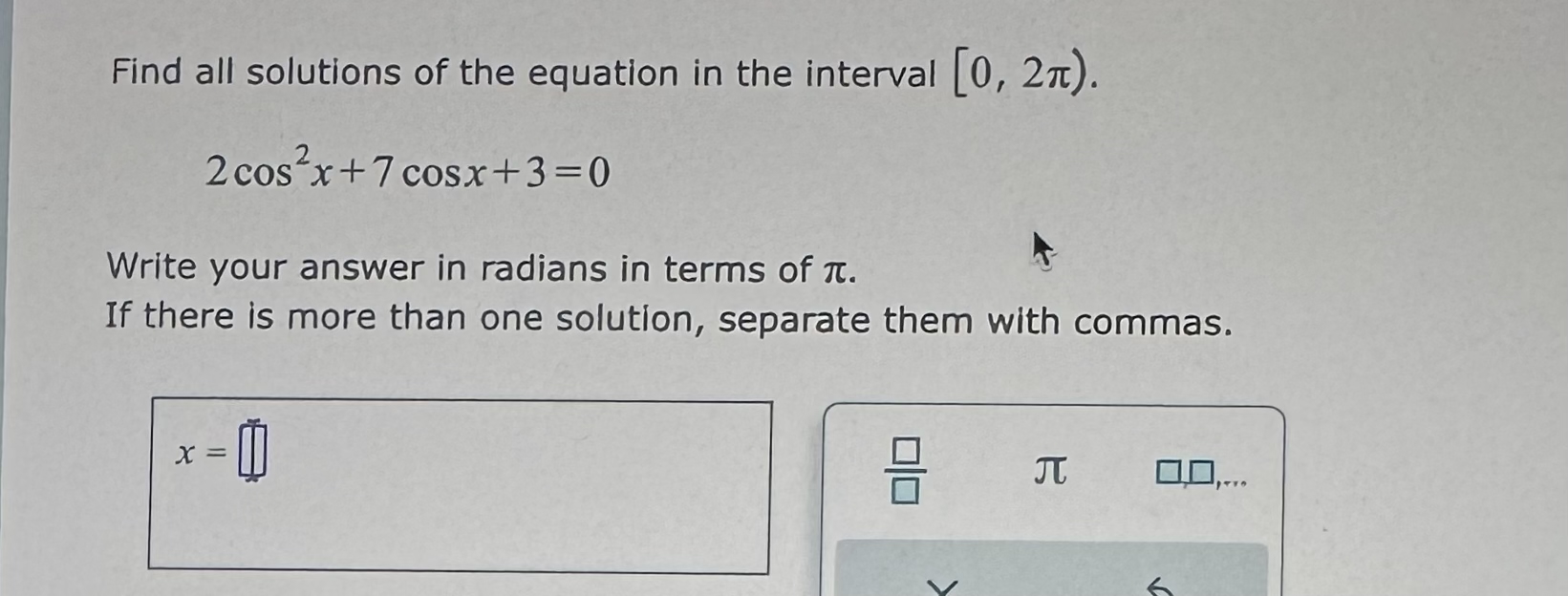 Solved Find all solutions of the equation in the interval | Chegg.com