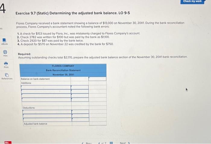 Solved Exercise 9.7 (Static) Determining the adjusted bank | Chegg.com