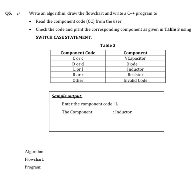 Solved Q5. i) Write an algorithm, draw the flowchart and | Chegg.com