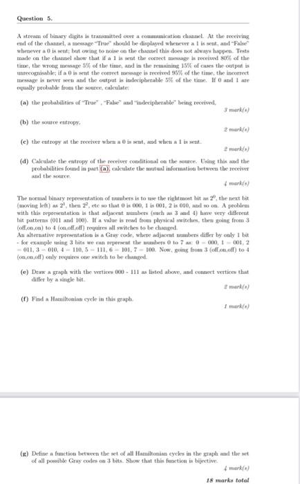 Question 5. A stream of binary digits is transmitted | Chegg.com