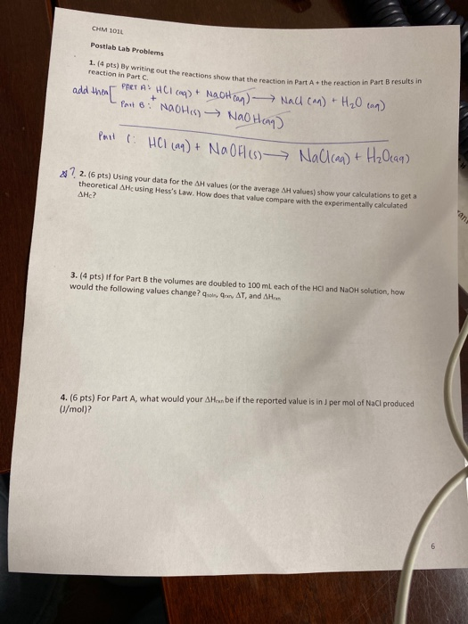 Lab 7 Handout Thermochemistry Introduction | Chegg.com