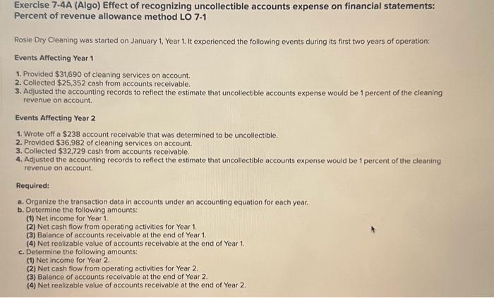 Solved Exercise 7-4A (Algo) Effect of recognizing | Chegg.com