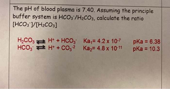 Solved The pH of blood plasma is 7.40. Assuming the | Chegg.com