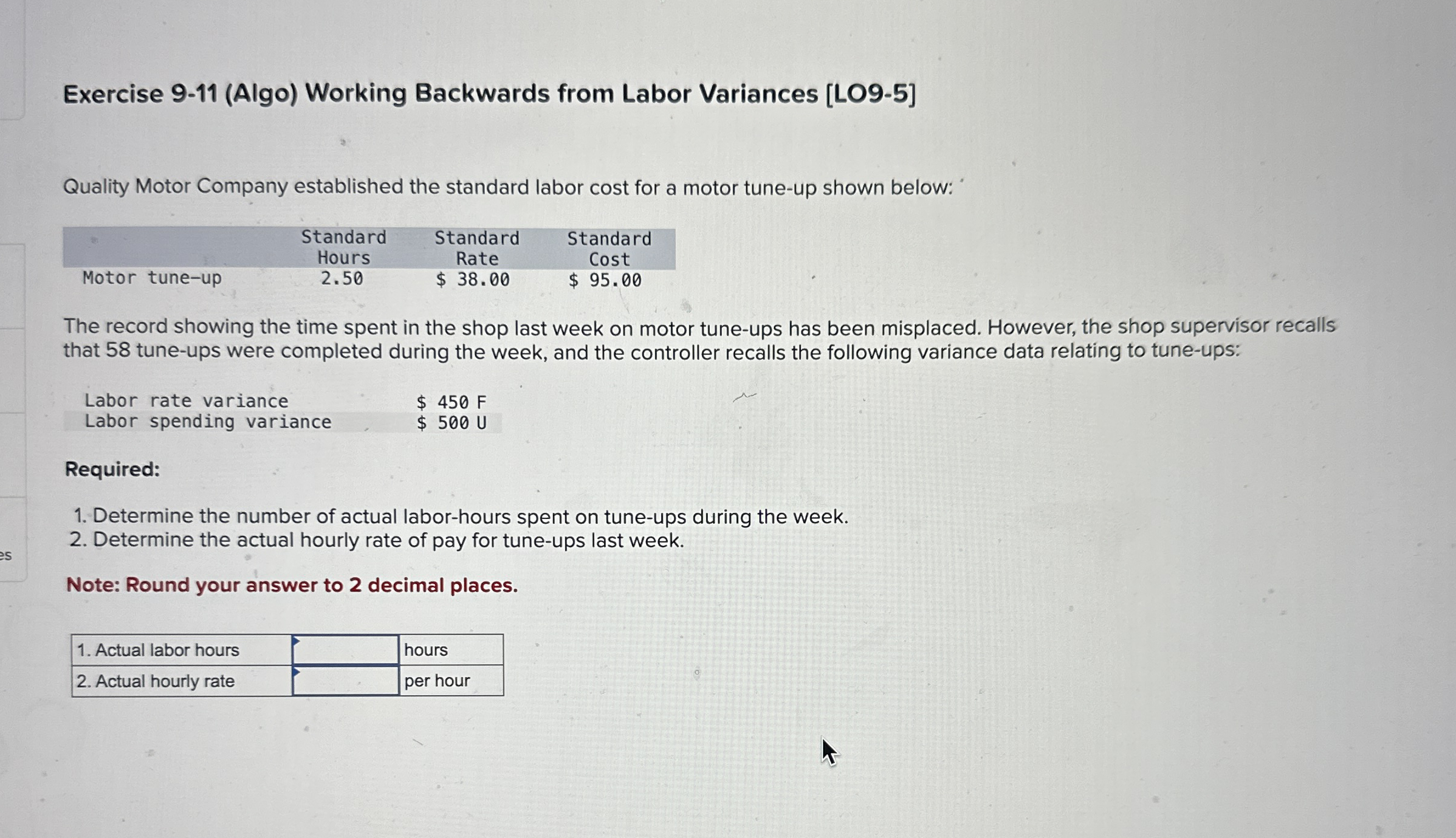 Solved Exercise 9-11 (Algo) ﻿Working Backwards from Labor | Chegg.com
