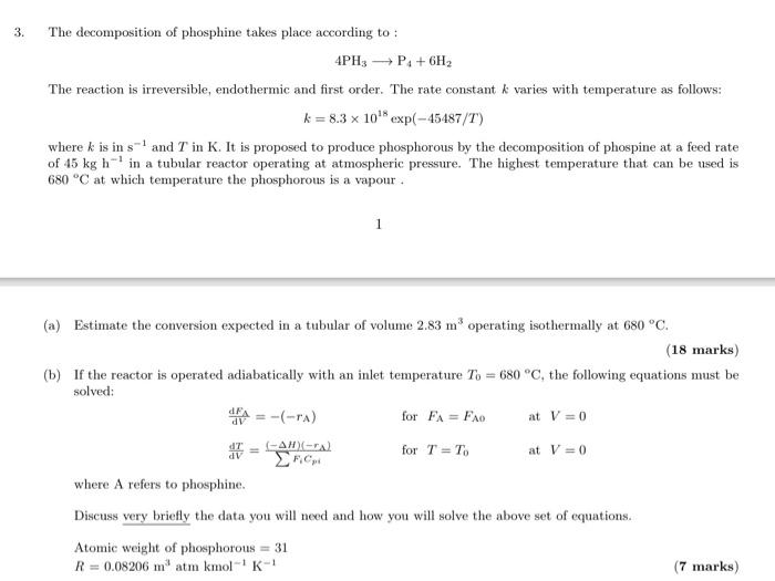 Solved 3. The decomposition of phosphine takes place | Chegg.com