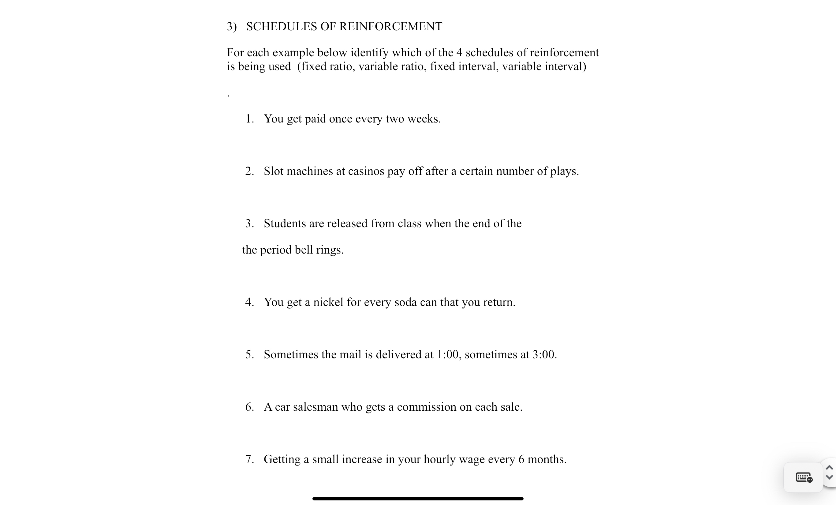 Solved SCHEDULES OF REINFORCEMENTFor each example below | Chegg.com