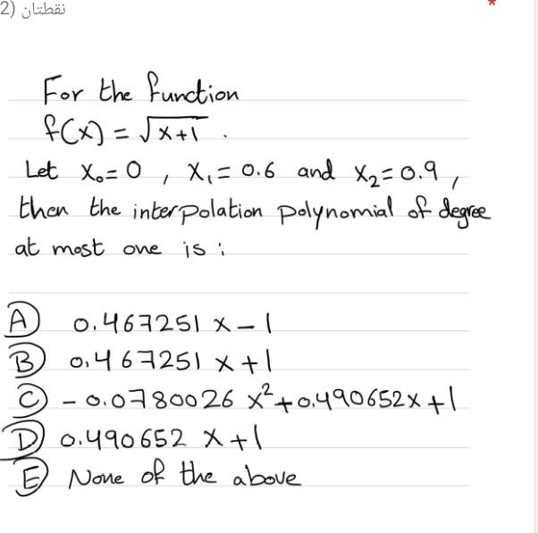 Solved X نقطتان (2 For the function f(x) = √x+1. Let Xo= 0 , | Chegg.com