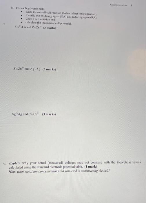 Fiectoshemarre 9 b. For each galvanic cells - write | Chegg.com