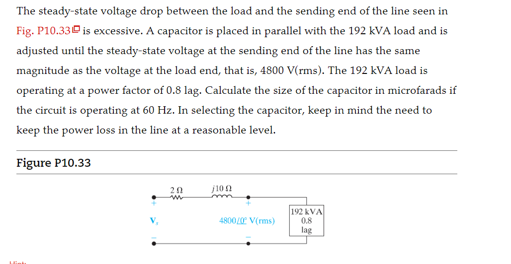 Solved The steady-state voltage drop between the load and | Chegg.com