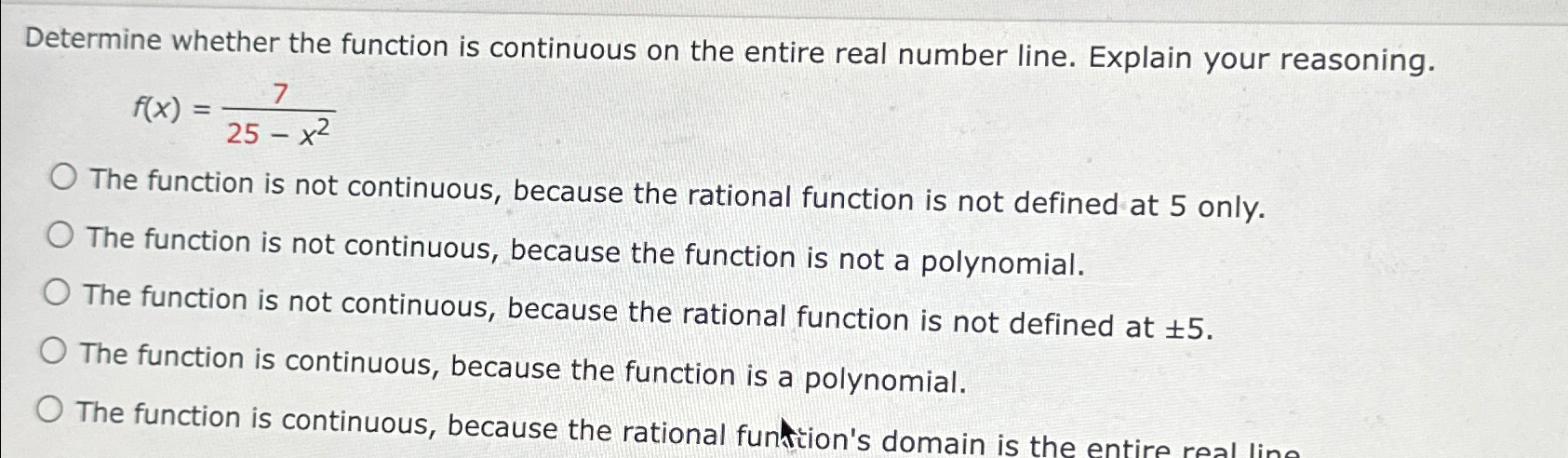 Solved Determine whether the function is continuous on the | Chegg.com